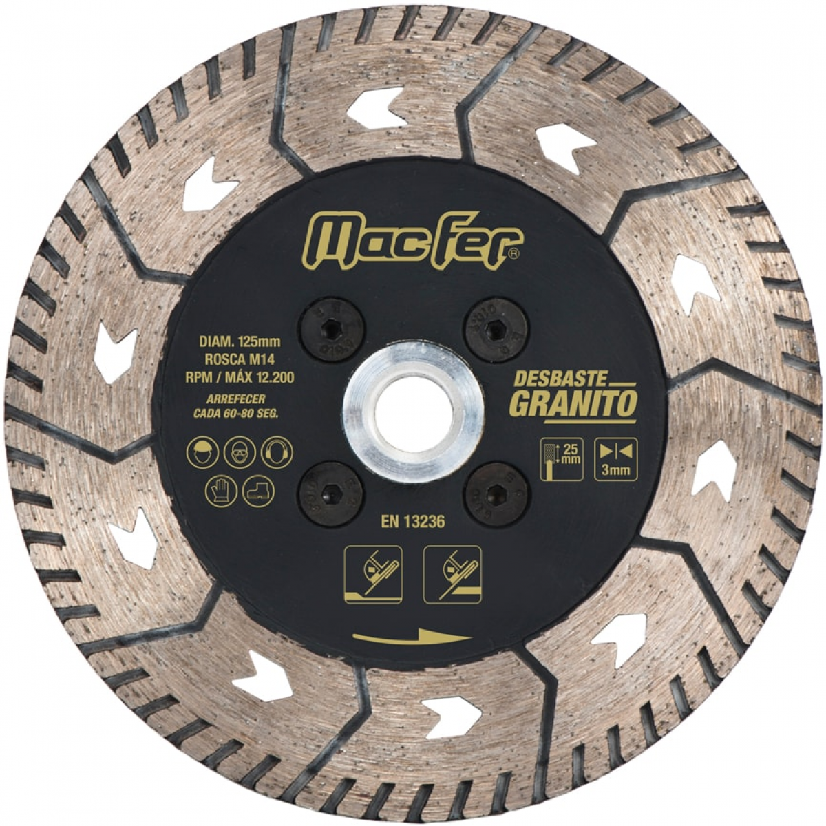Disco diam 125mm desbaste granito c/flange M14 3x25mm [092.0160] MacFer ...