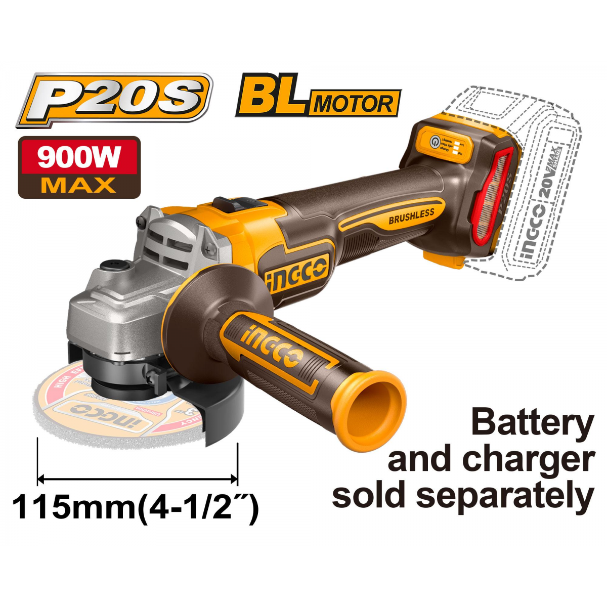 Rebarbadora 20V Brushless 115Mm Max 900W refª CAGLI21154 IngCo ...