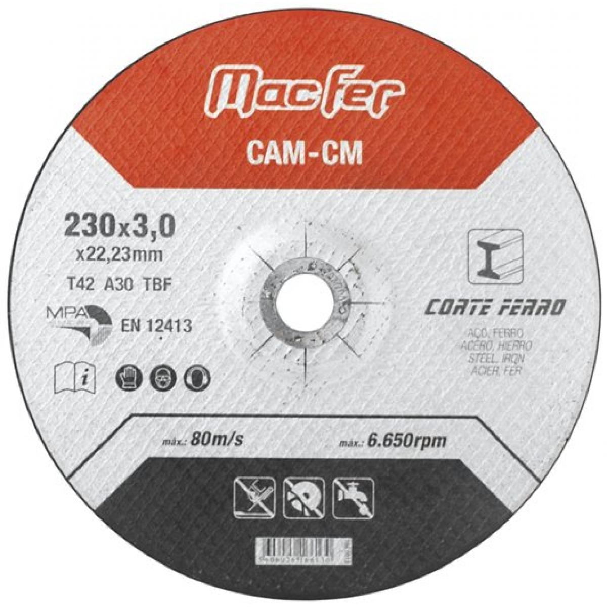Disco abrasivo corte ferro MacFer CAM-CM 230x3,0x22,23mm refª 166.0013 ...