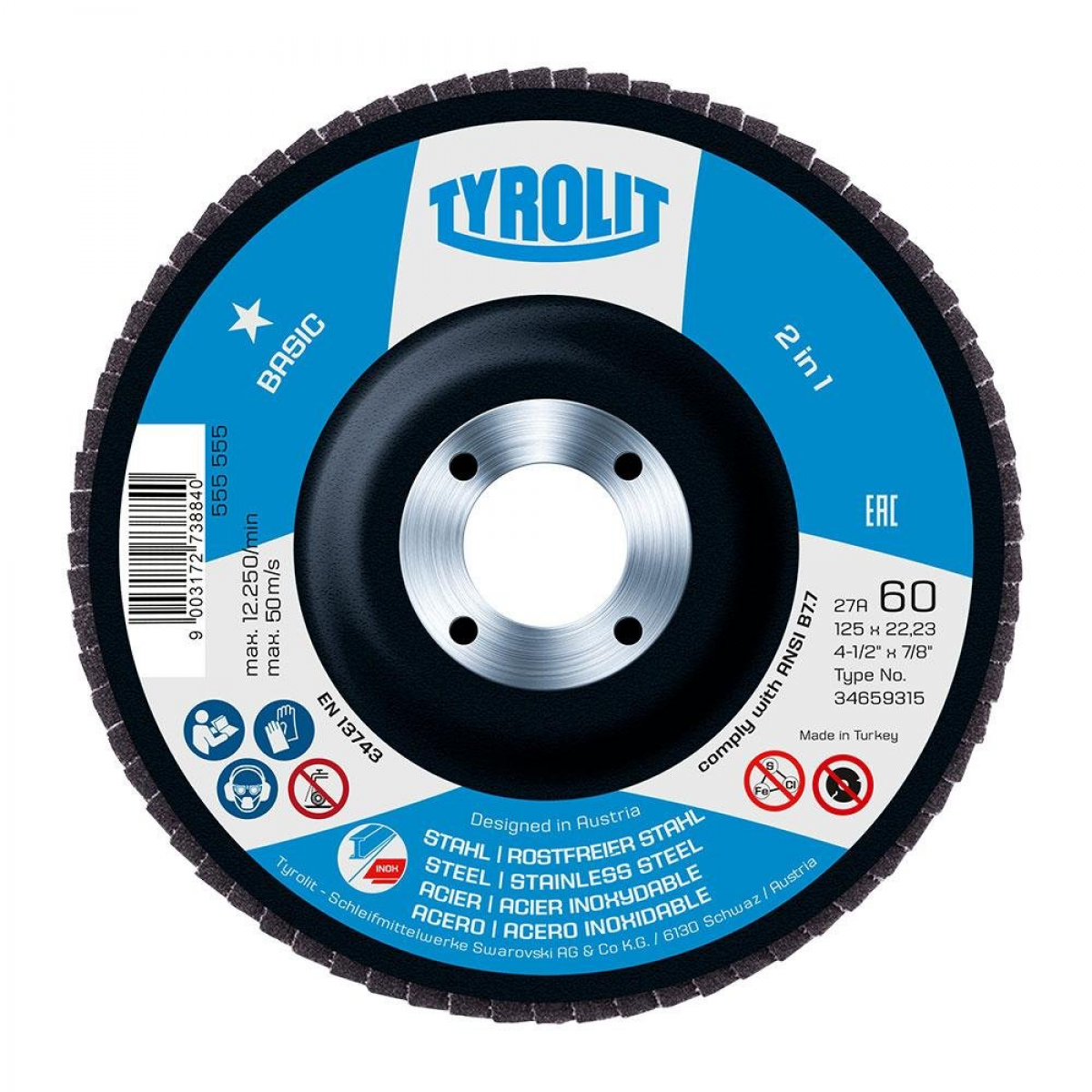 Disco de lâminas 27cla ø125x22,23 za60q-b. refª 82019 TYROLIT - E82019 ...