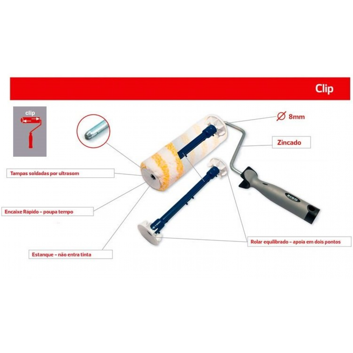 ROLO ANTIGOTA SUPER CLIP 180mm CABO BIMATERIA RIGO - 45113 | Ferramentaspro